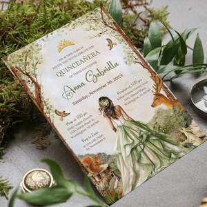 Editable Enchanted Forest Invitation Quinceanera, Sage Green Magical ...