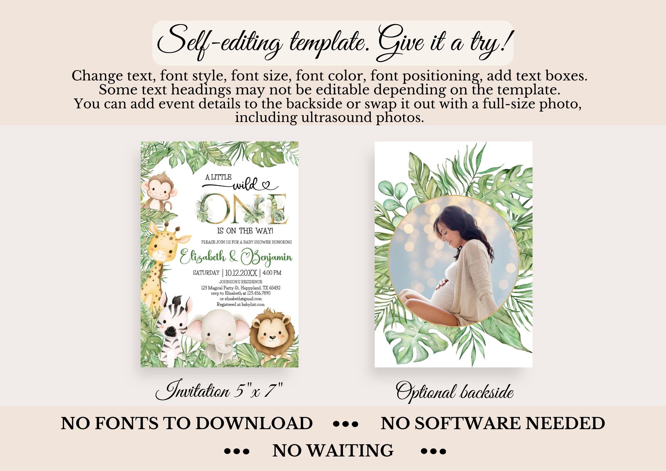 Editable A Little Wild One on the Way Baby Shower Invitation, Safari ...