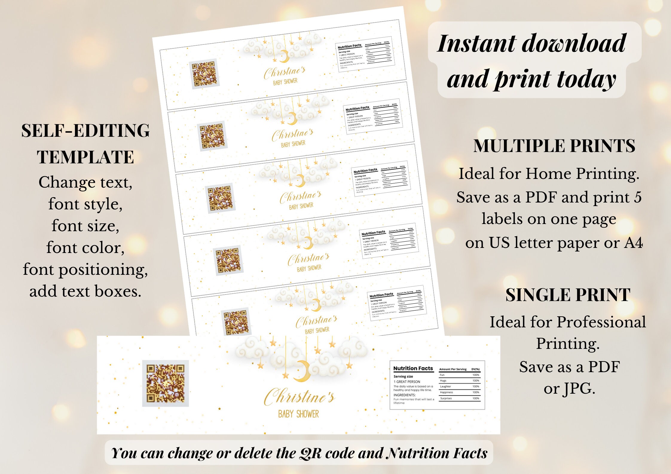 Water Bottle Labels Baby Shower Twinkle Twinkle Little Star, Editable ...