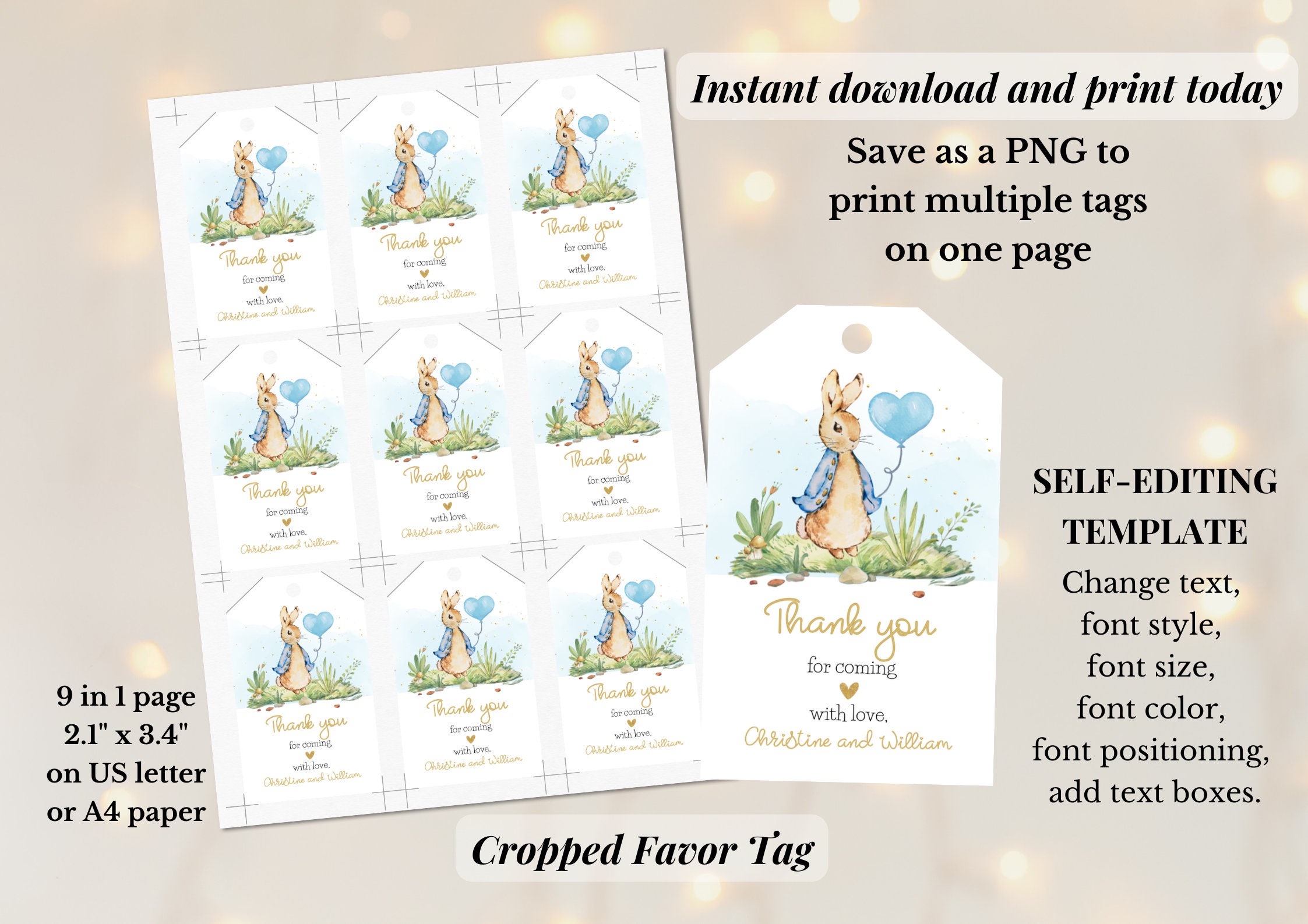Editable Favor Tags Blue Peter Rabbit, Gender Neutral Baby Shower ...