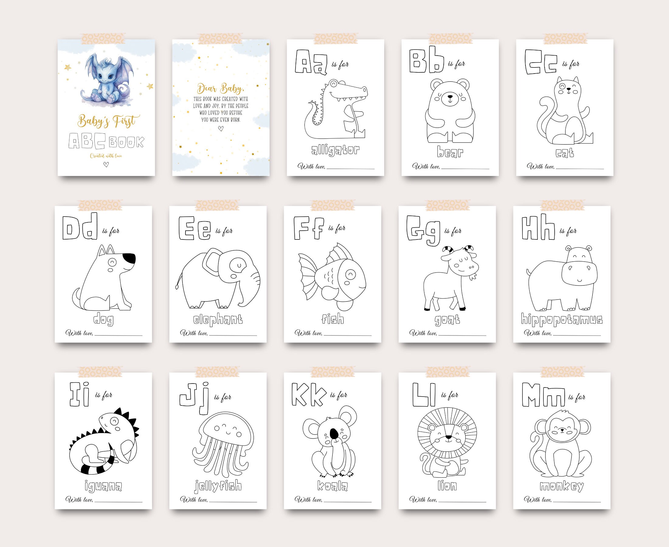 Baby's First ABC Book Baby Shower Dragon, Animals Coloring Page ...