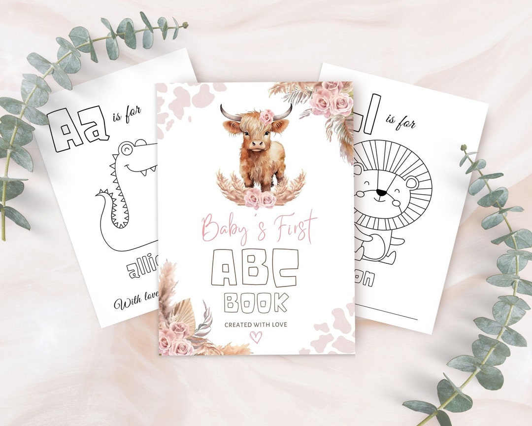 Highland Cow ABC Book Baby Shower Activity, Holy Cow Pink Girl ...