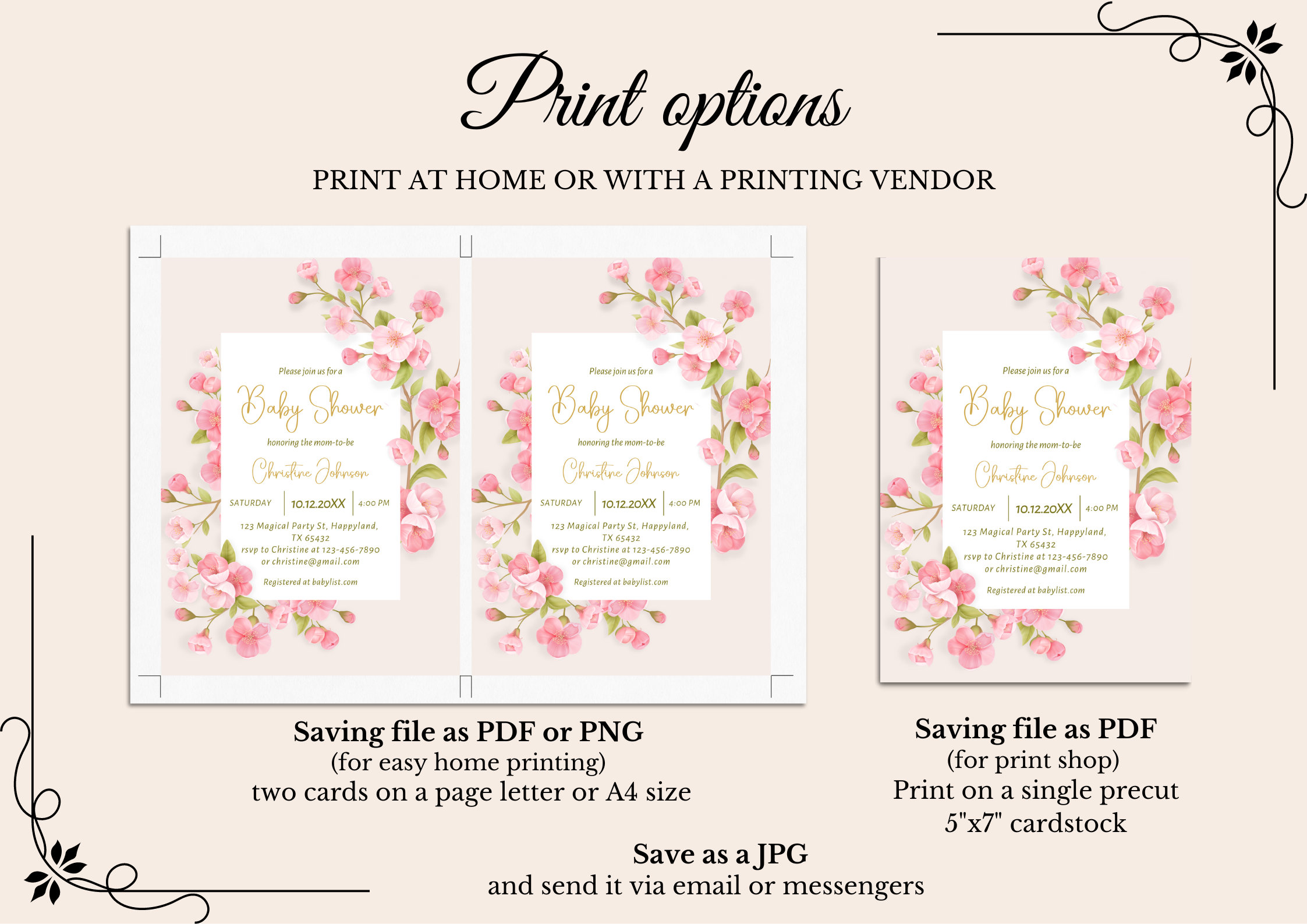 Cherry Blossom Baby Shower Invitation, Japanese Sakura Bloom Editable Digital Invitation ...