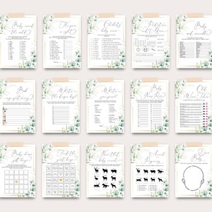 Editable Eucalyptus Baby Shower Games, 30 Fun Games Printable, Gender ...