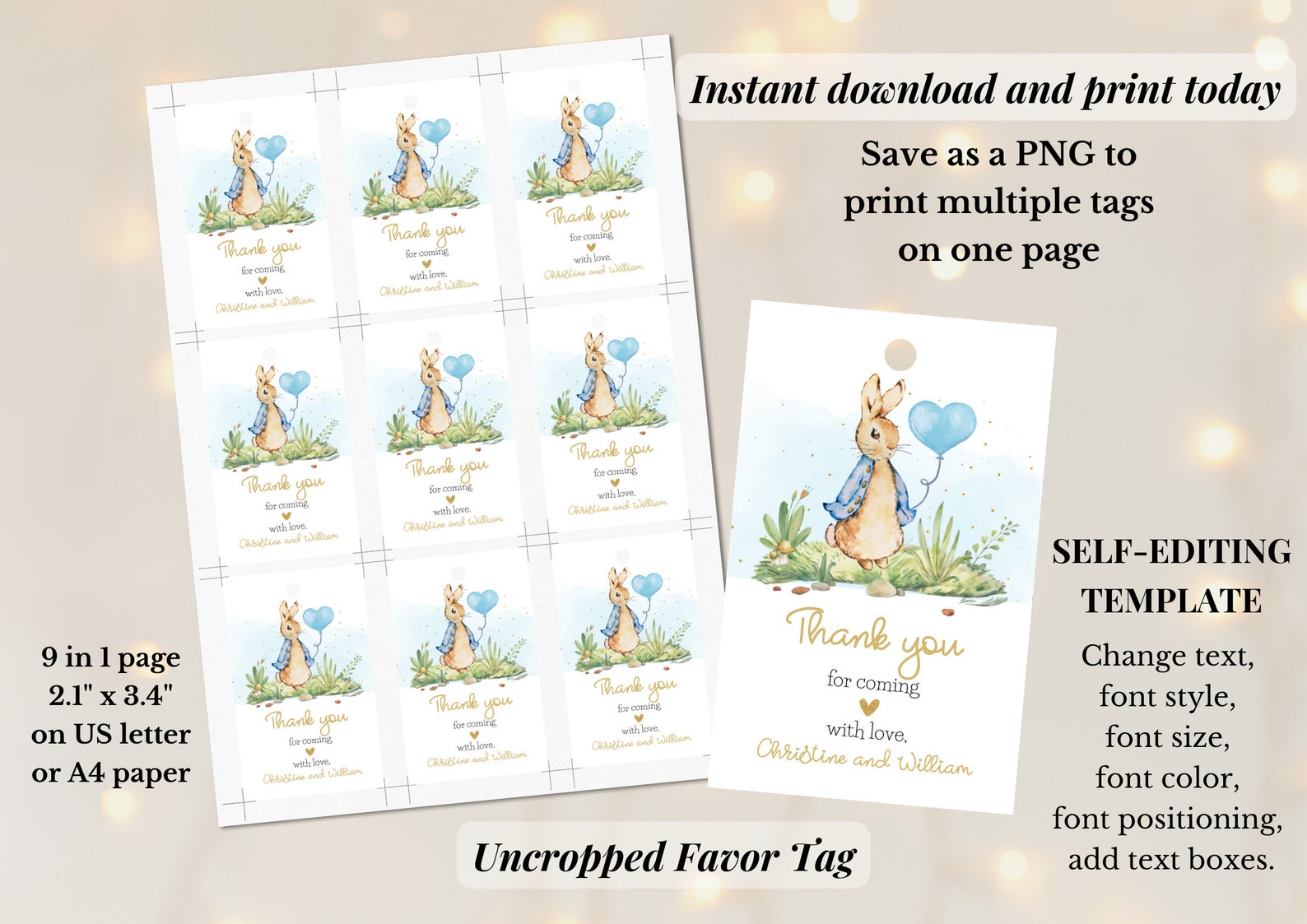 Editable Favor Tags Blue Peter Rabbit, Gender Neutral Baby Shower ...