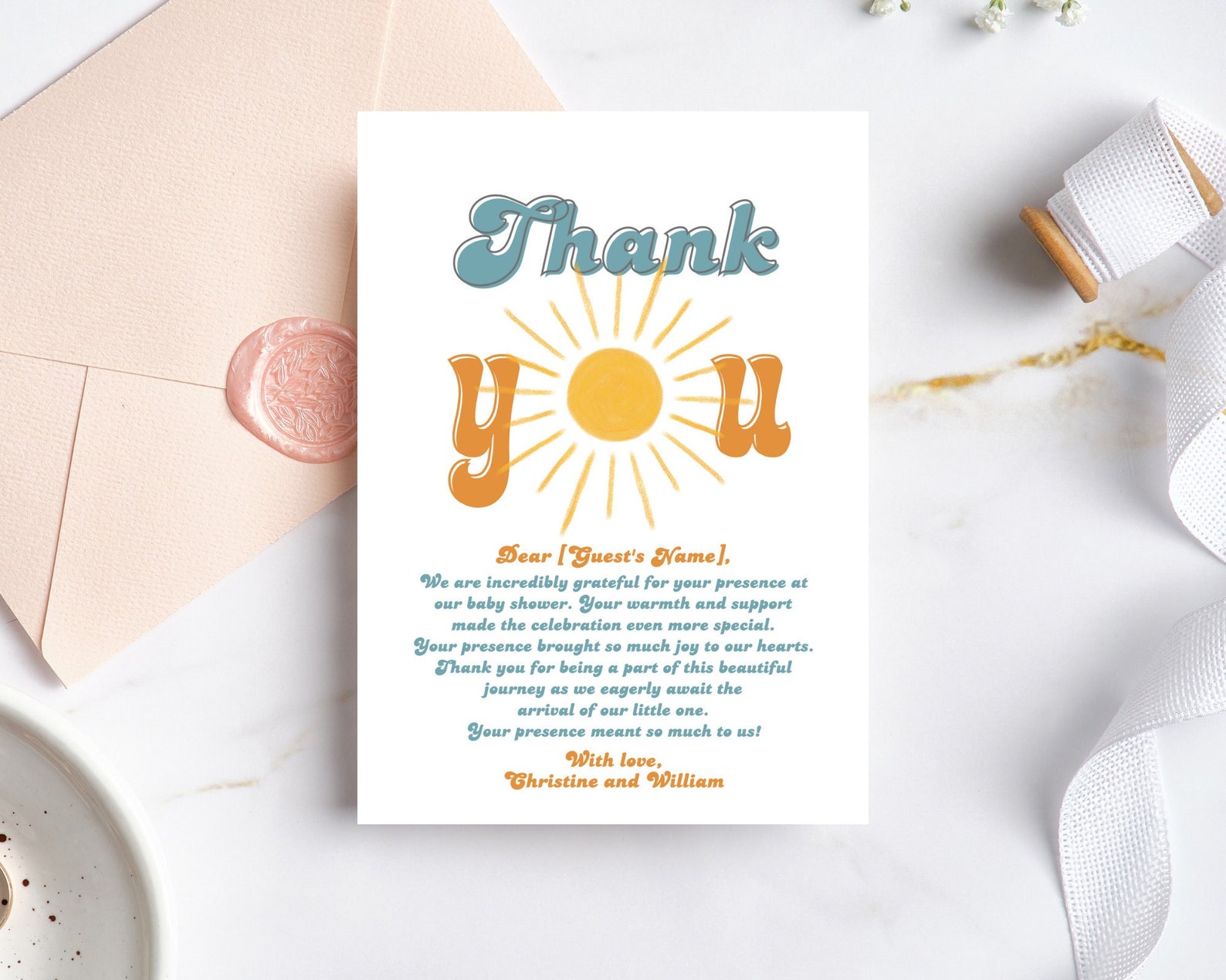 Editable Thank You Card Sun Baby Shower Here Comes the Son, Printable ...