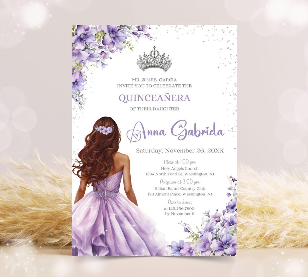 Editable Invitation Quinceanera Purple and Silver, Printable 5x7 ...