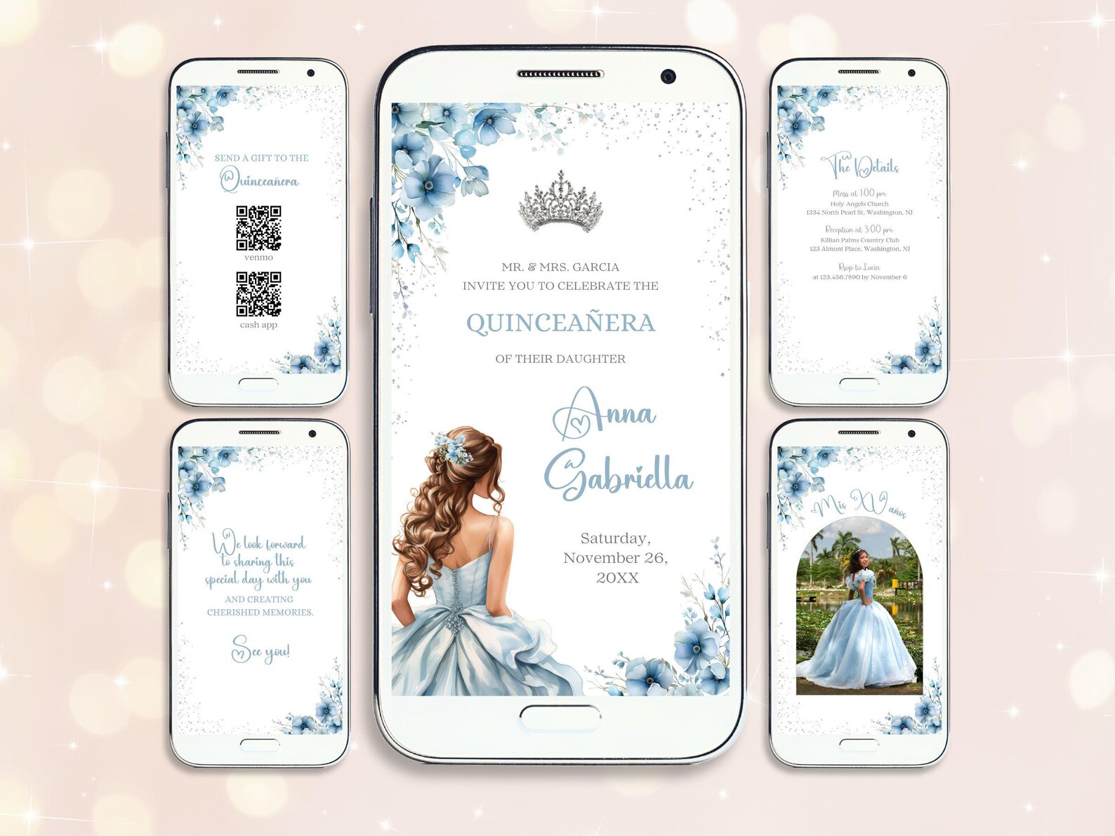 Editable Quinceañera Invitation, Mis Quince Años, Phone Mobile Evite ...