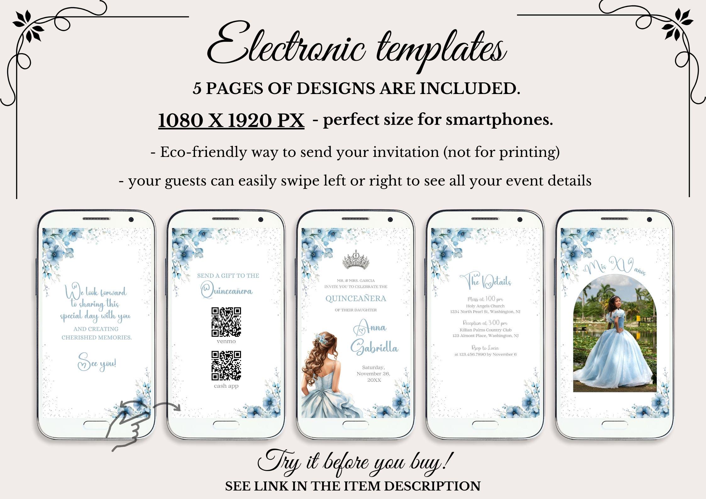 Editable Quinceañera Invitation, Mis Quince Años, Phone Mobile Evite ...