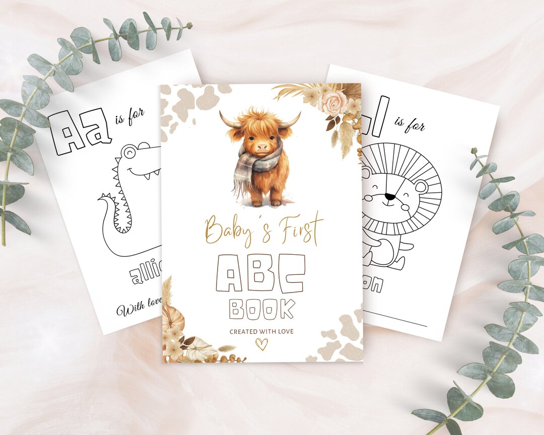Highland Cow ABC Book Baby Shower Holy Cow, Animals Coloring Page ...