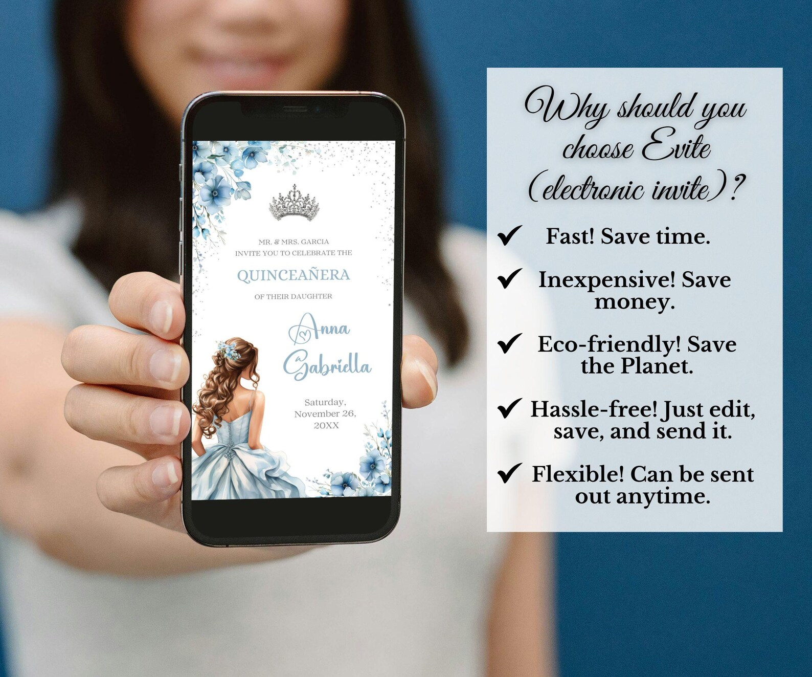 Editable Quinceañera Invitation, Mis Quince Años, Phone Mobile Evite ...