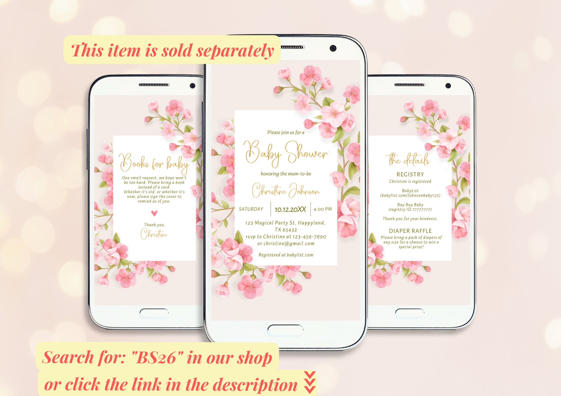 Cherry Blossom Baby Shower Invitation, Japanese Sakura Bloom Editable Digital Invitation ...