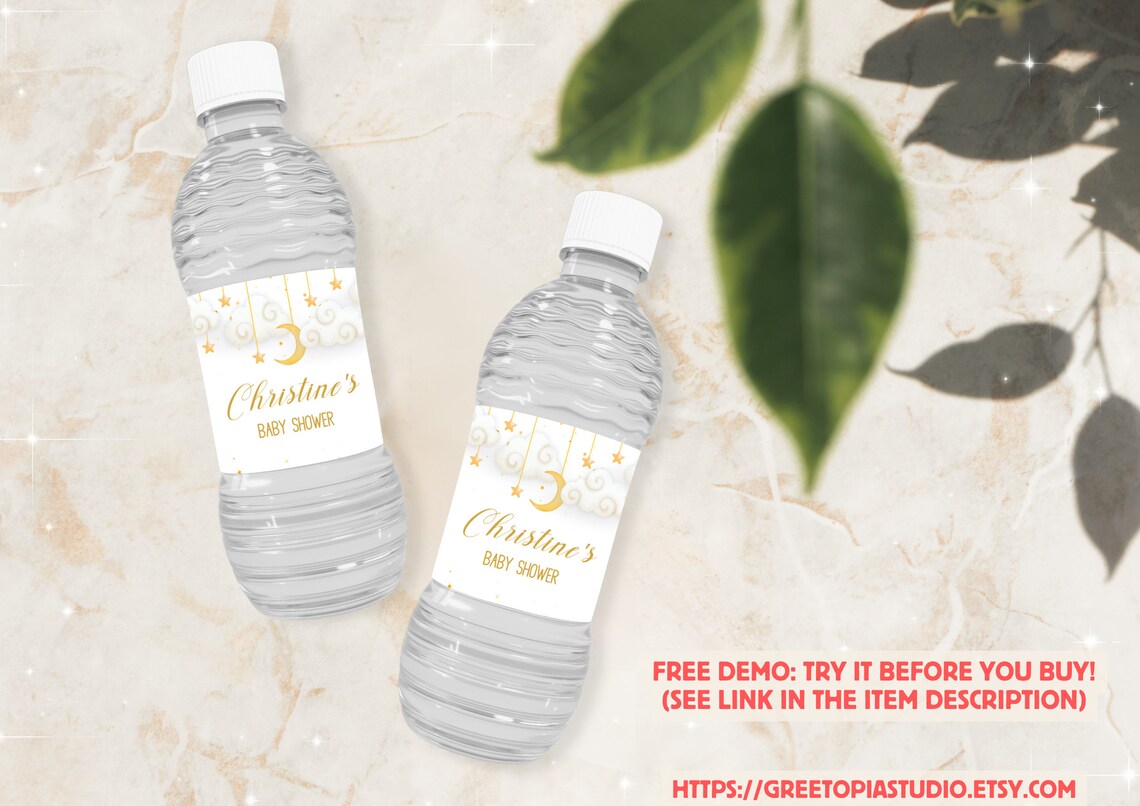 Water Bottle Labels Baby Shower Twinkle Twinkle Little Star, Editable ...