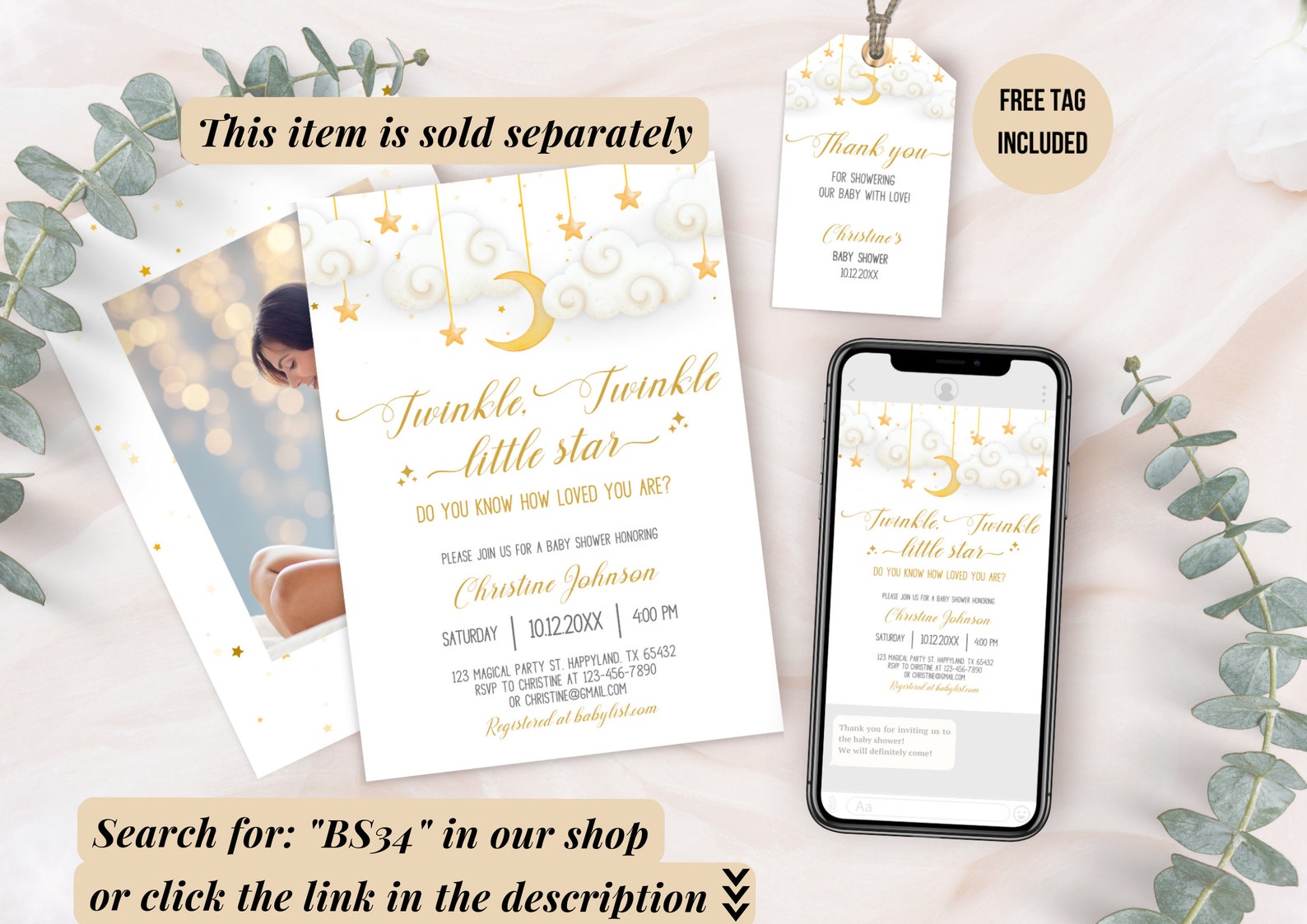 Water Bottle Labels Baby Shower Twinkle Twinkle Little Star, Editable ...