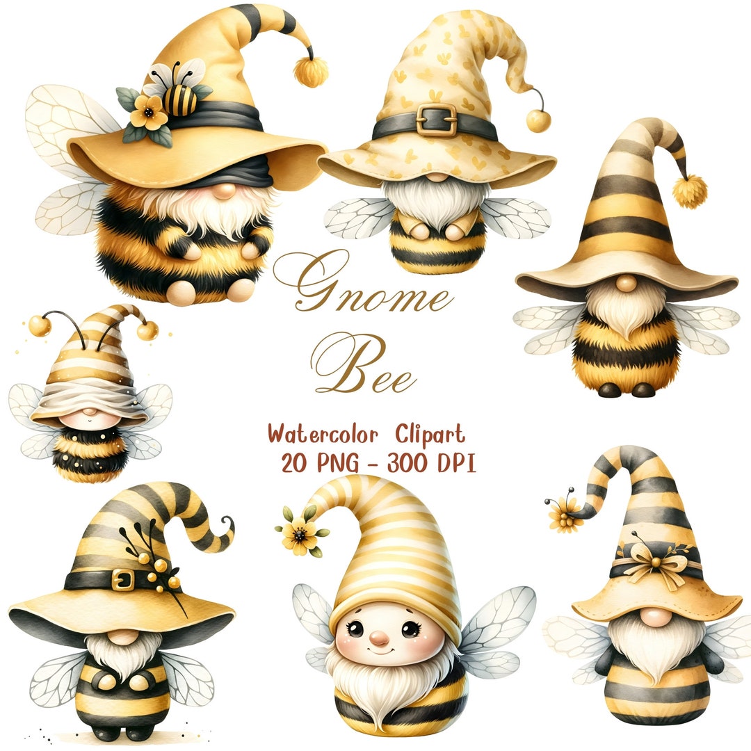 Watercolor Bee Gnome Clipart,gnome Bee Clipart,gnome Clipart,spring ...