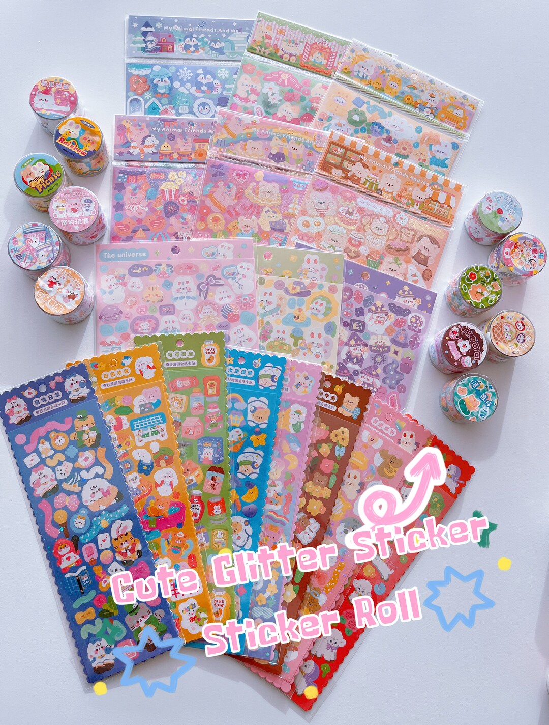 Clearance Cute Glitter Sticker Kawaii Shimmer Stickers Sticker Roll ...
