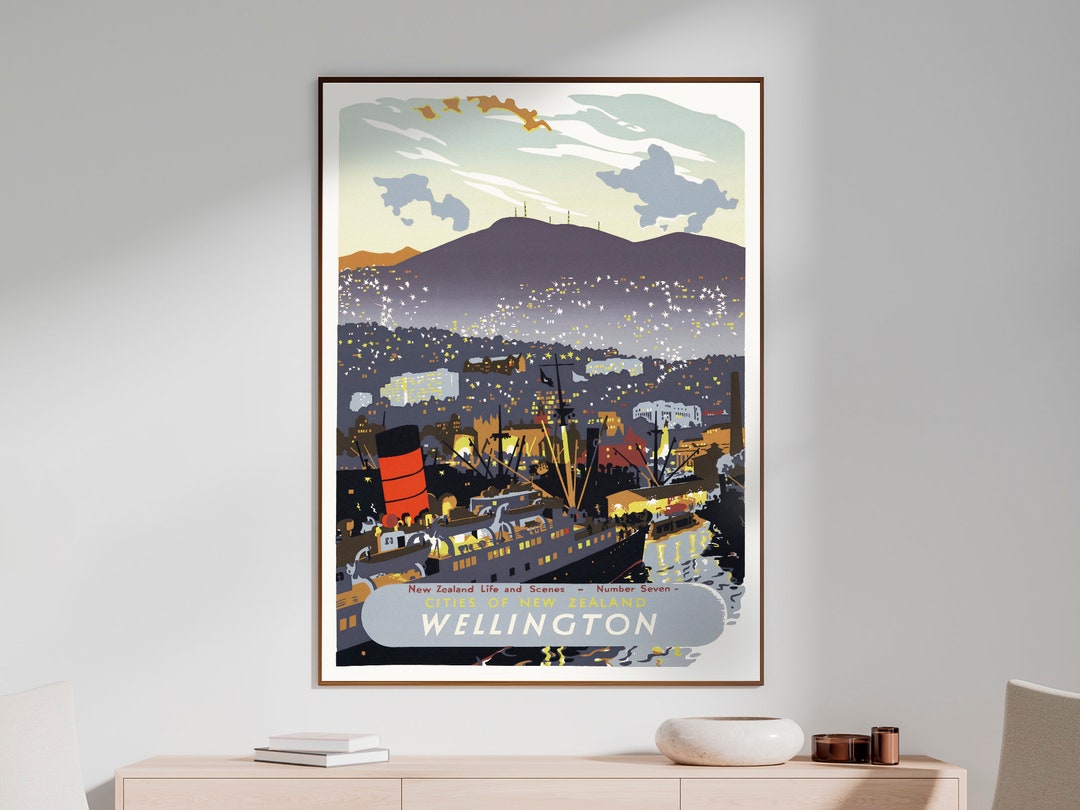 Printable Travel Poster: Wellington, New Zealand - Vintage 1950s Design ...