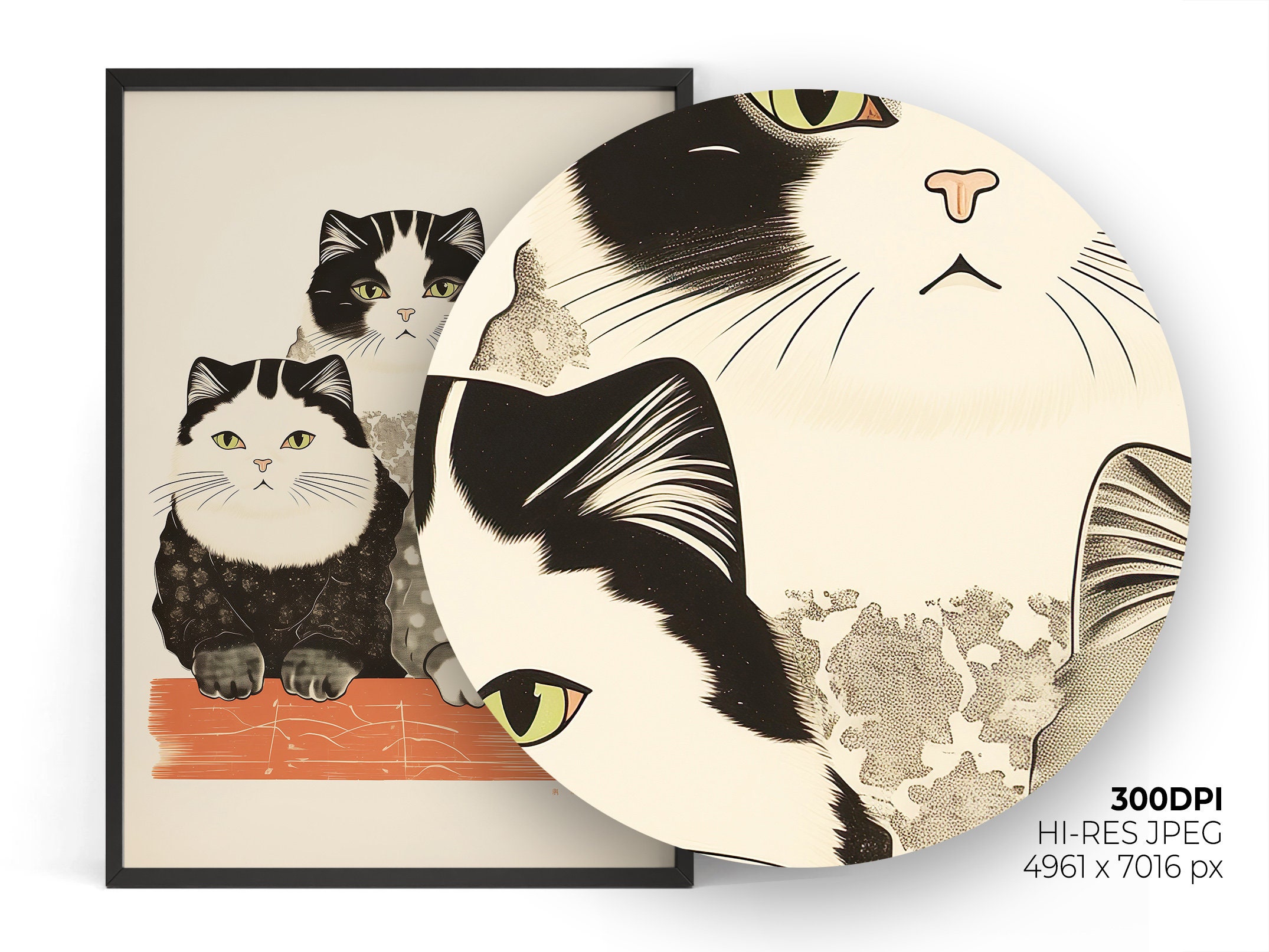 Japanese Ukiyo-e Poster Three Cats Wall Art, Instant Download ULTRA HI ...
