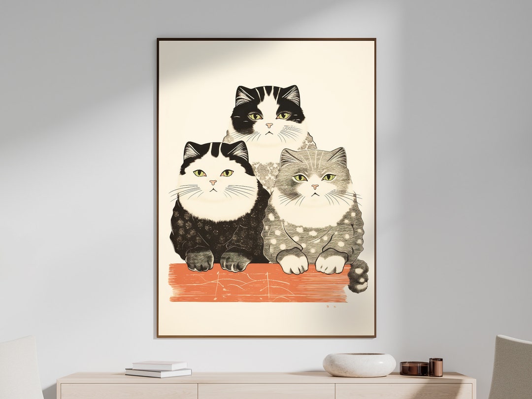 Japanese Ukiyo-e Poster Three Cats Wall Art, Instant Download - ULTRA ...