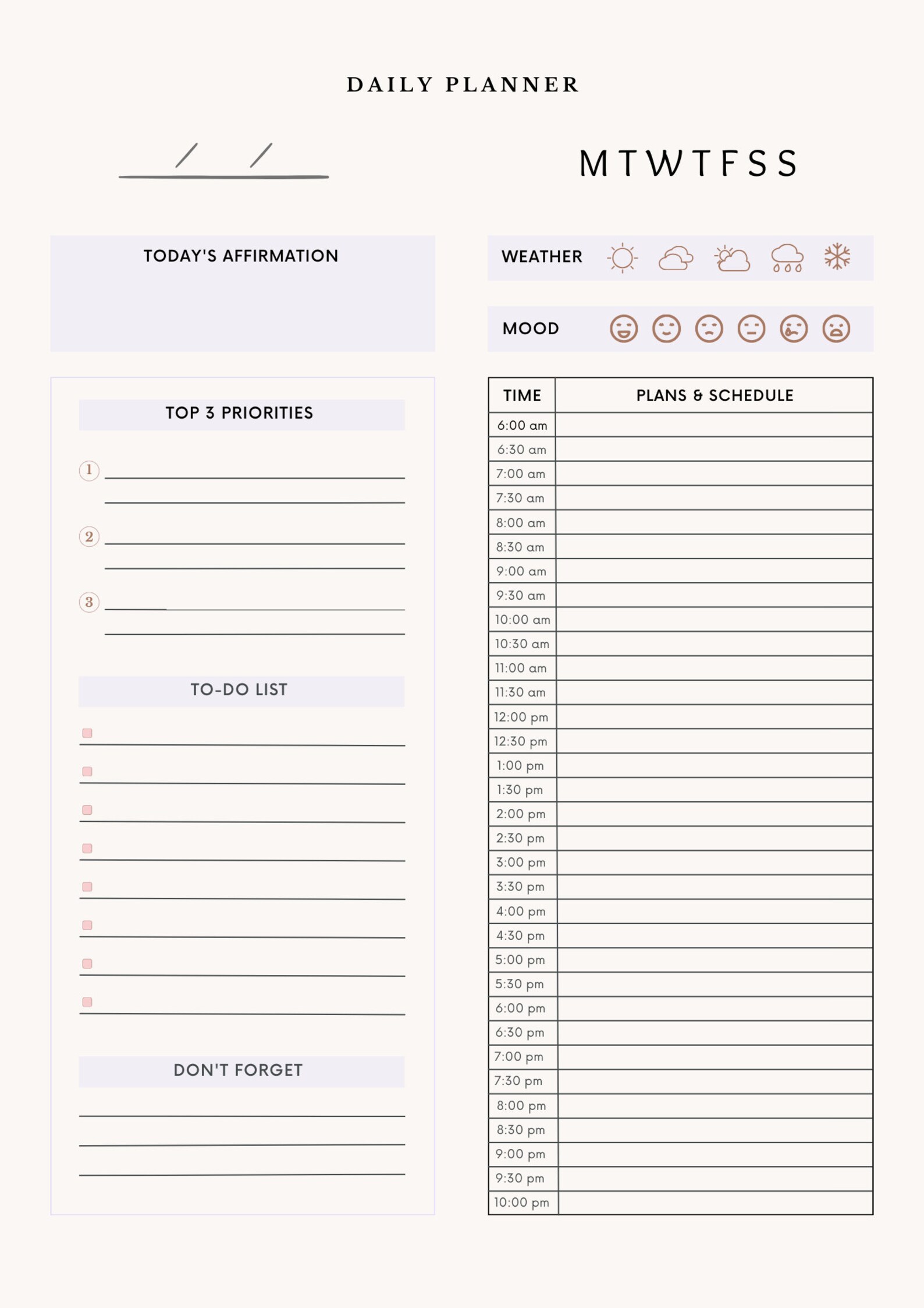 Printable Daily Planner - Etsy