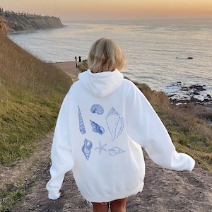 Seashell Hoodie Beach Vibes Sweatshirt Coastal Chic Pullover Ocean ...