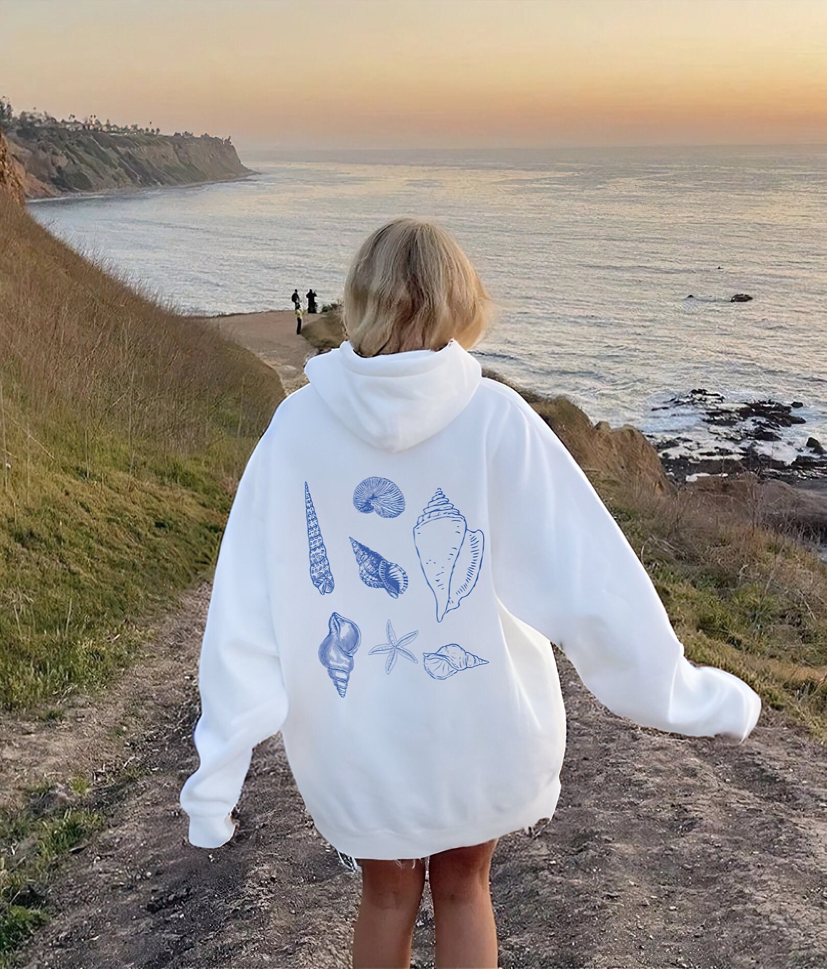 Seashell Hoodie Beach Vibes Sweatshirt Coastal Chic Pullover Ocean