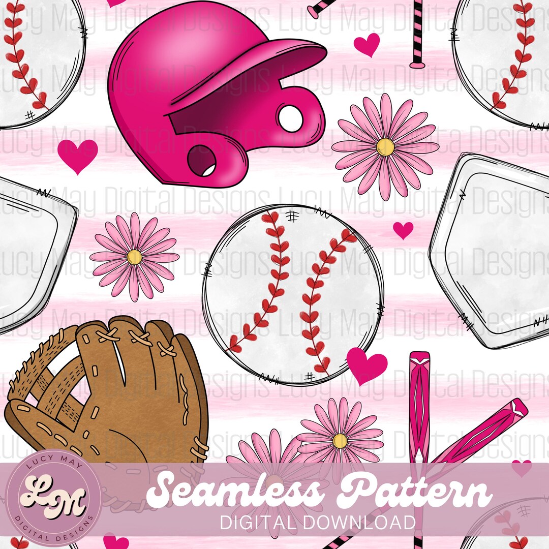 Girly Baseball Seamless Pattern for Custom Fabric, Seamless Sports ...
