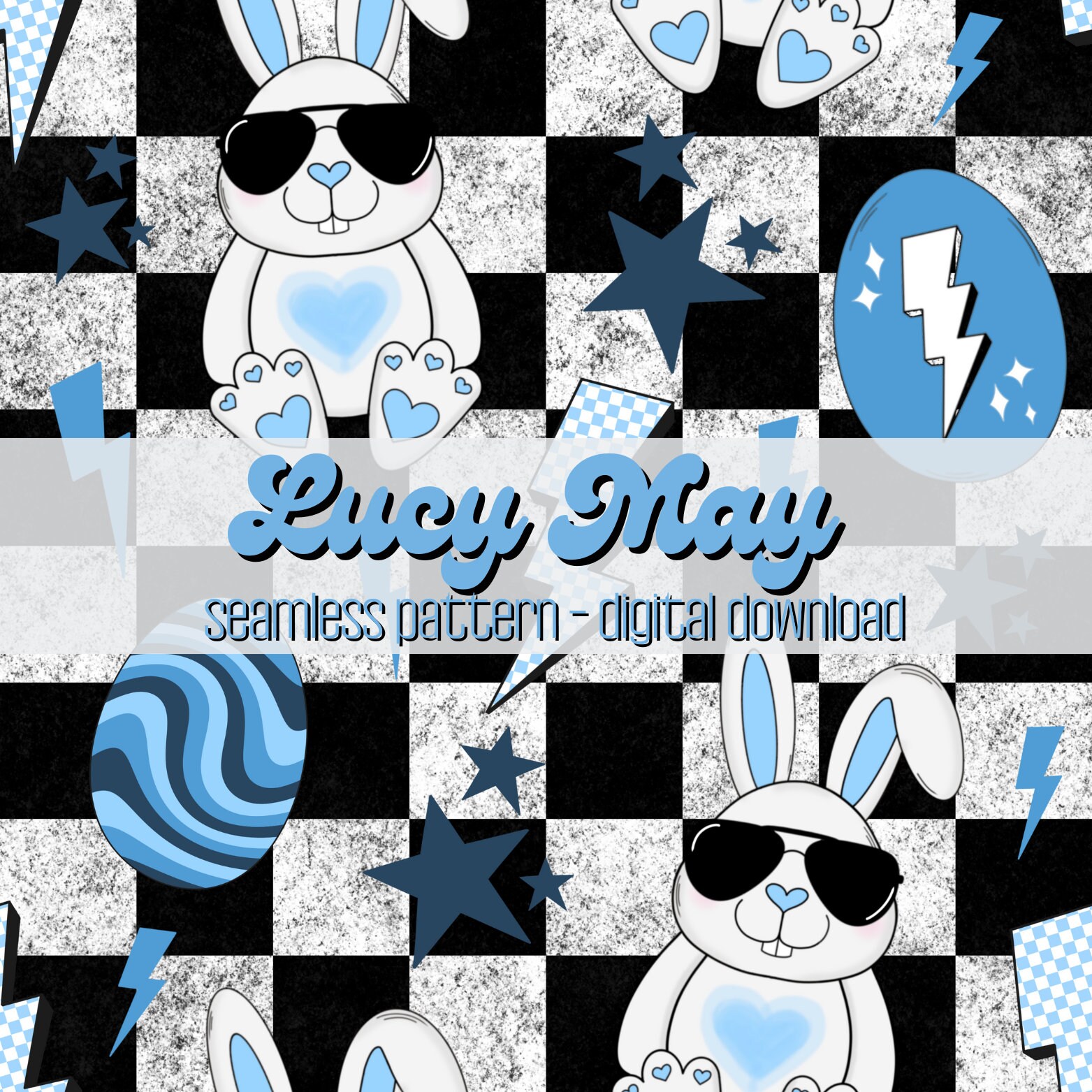 Boy Easter Seamless Pattern, Cool Boy Seamless, Blue Bunny, Checker ...