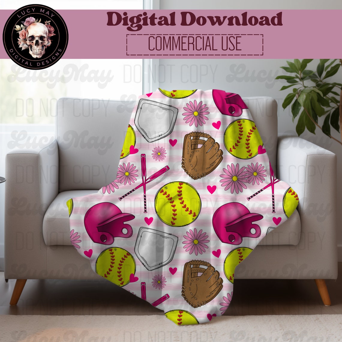 Softball Seamless Pattern for Custom Fabric, Seamless Sports Design ...