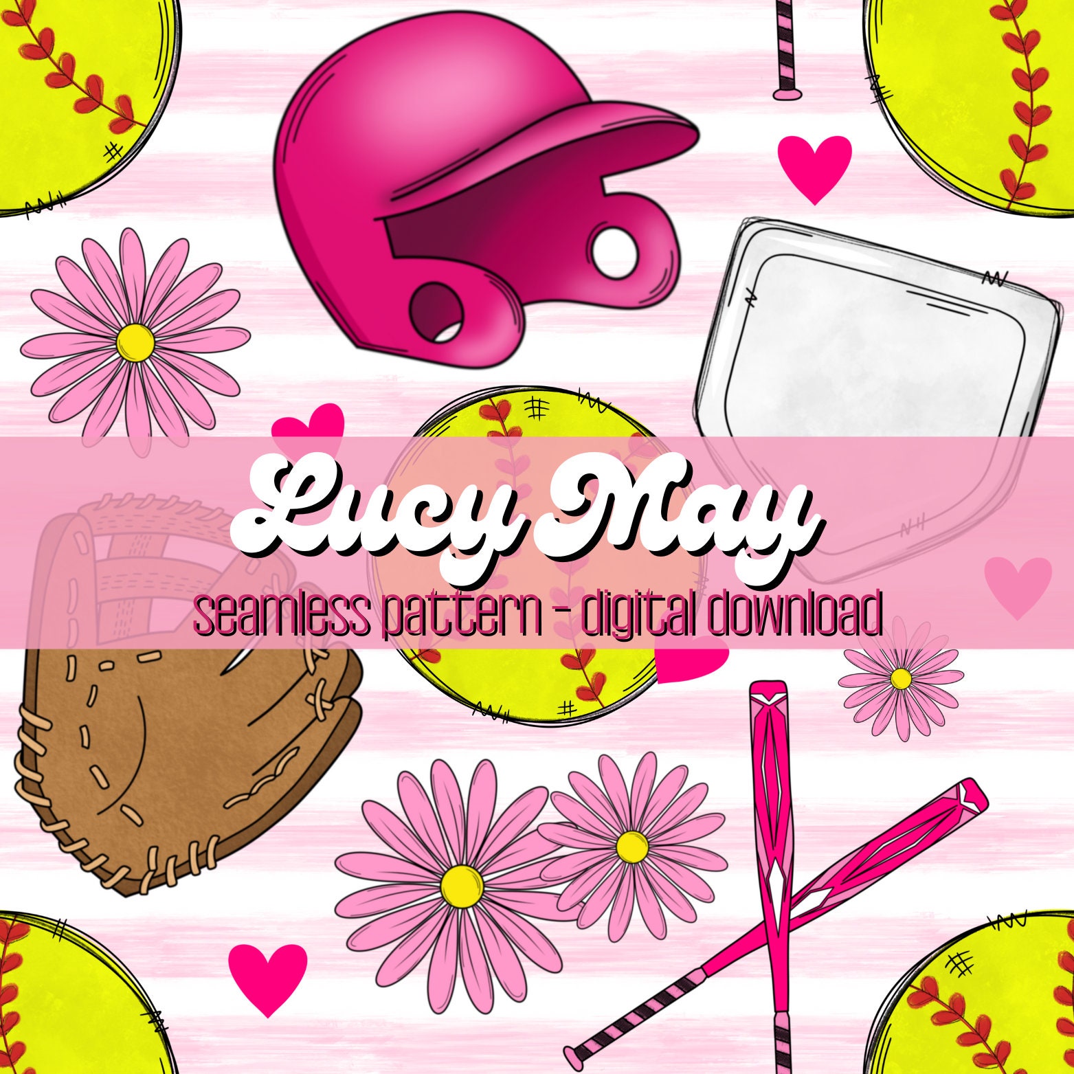 Softball Seamless Pattern for Custom Fabric, Seamless Sports Design ...