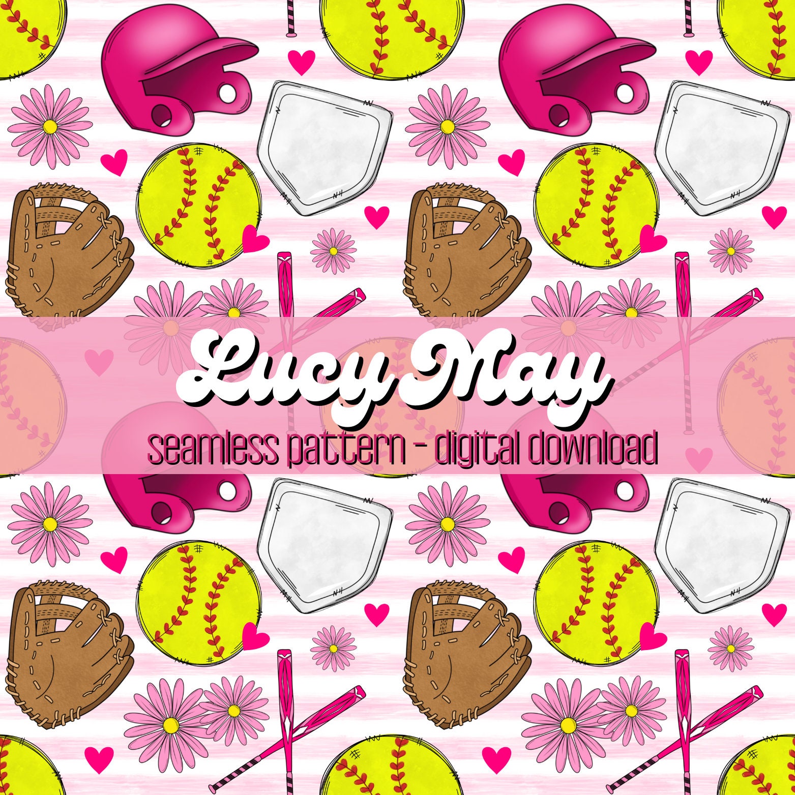 Softball Seamless Pattern for Custom Fabric, Seamless Sports Design ...