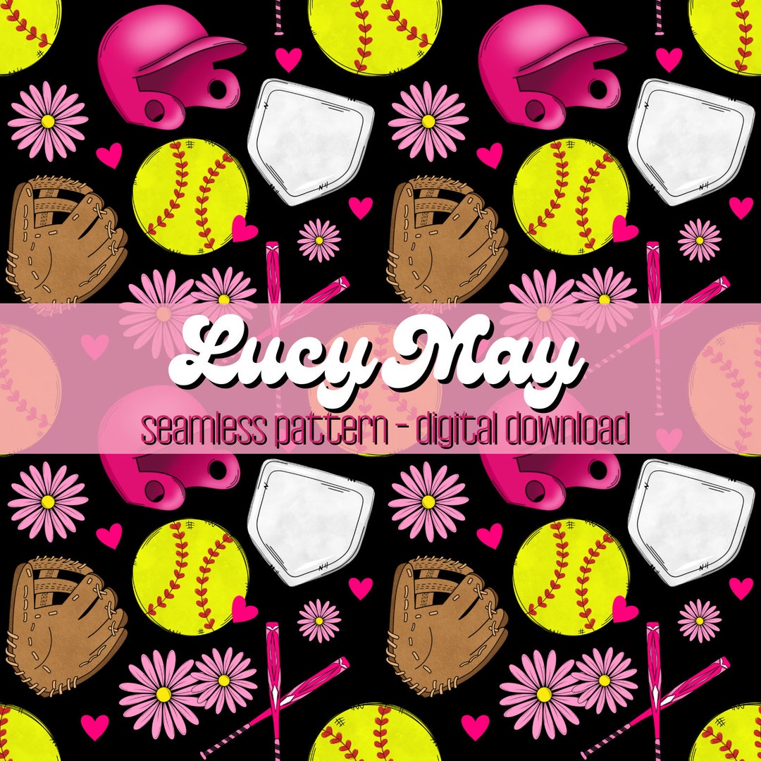 Softball Seamless Pattern for Custom Fabric, Seamless Sports Design ...