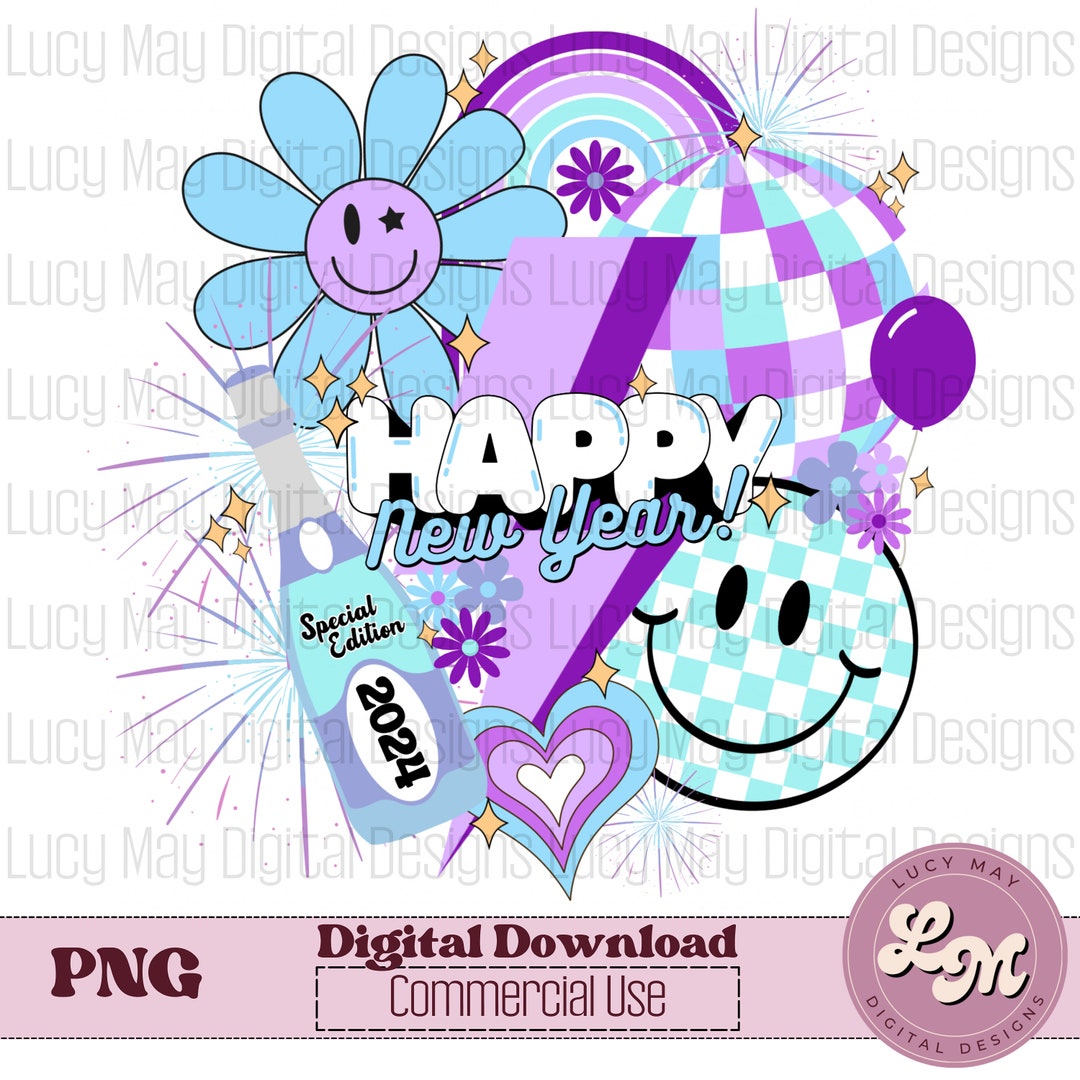 Retro New Year Png-blue, Lightning Bolt Smiley Png, Happy New Year ...