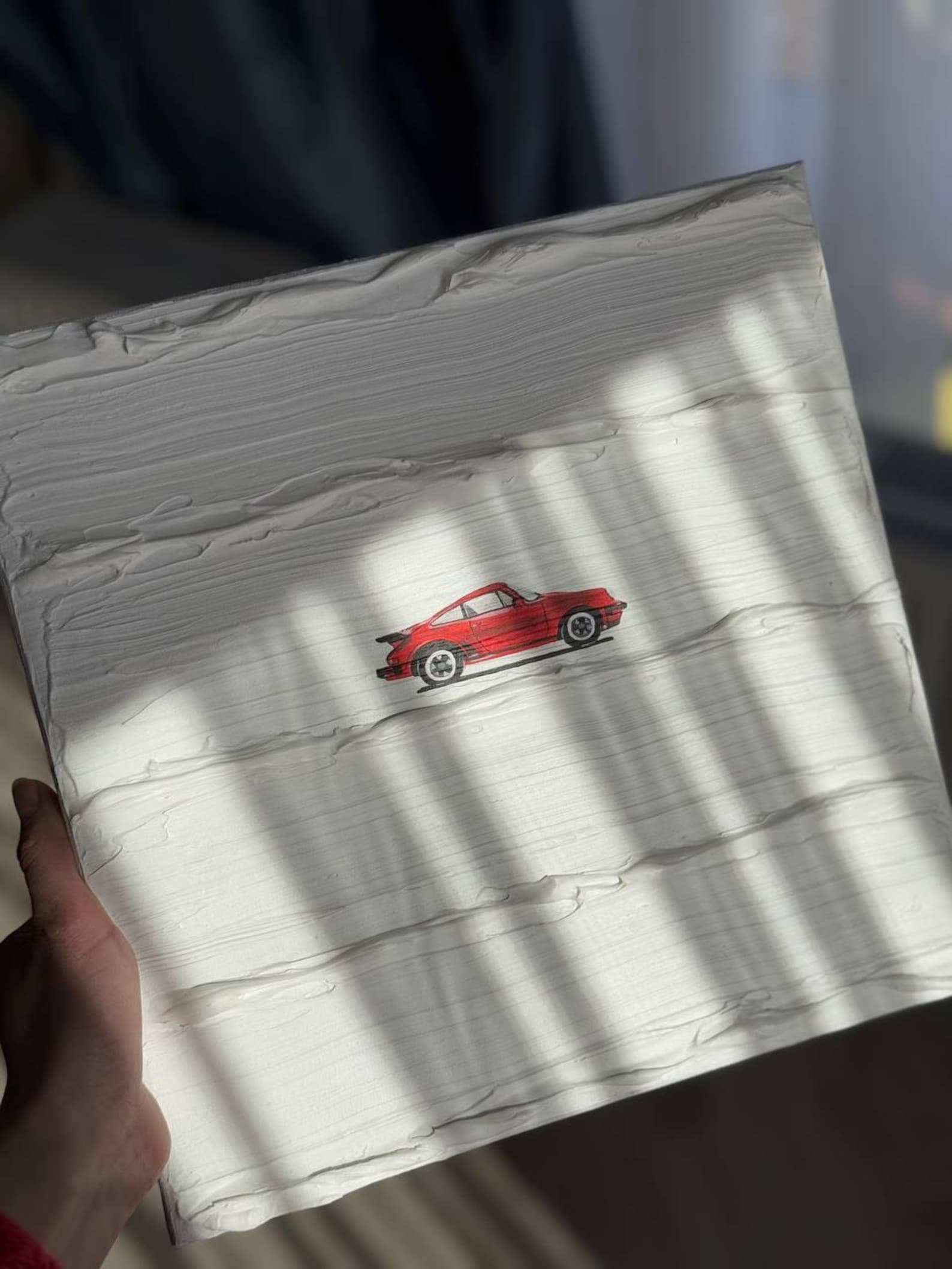 Original Minimalist Textured Art – Red Porsche on White Abstract Canvas ...