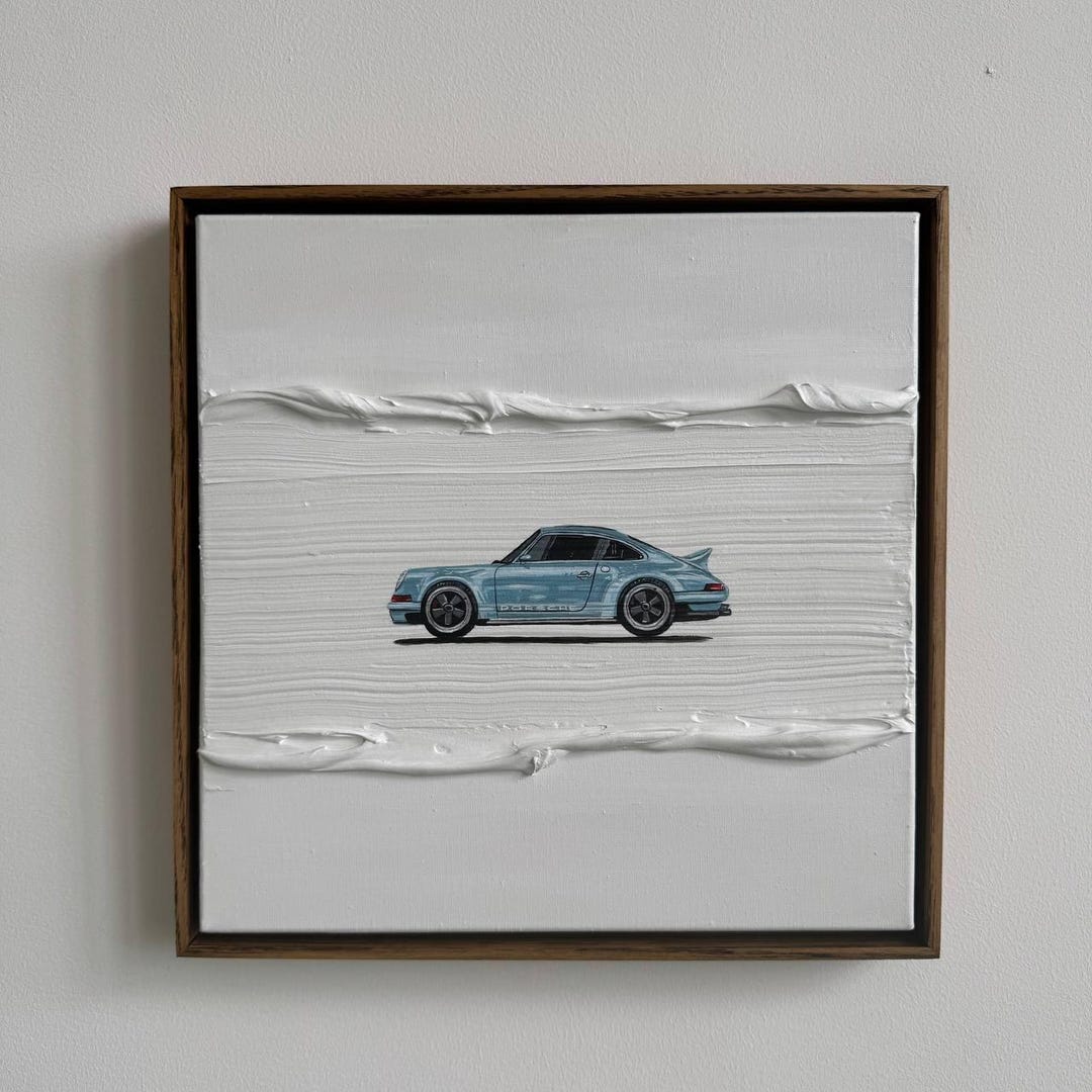 Minimalist Porsche Wall Art – Blue Porsche 911 Print on Textured White ...