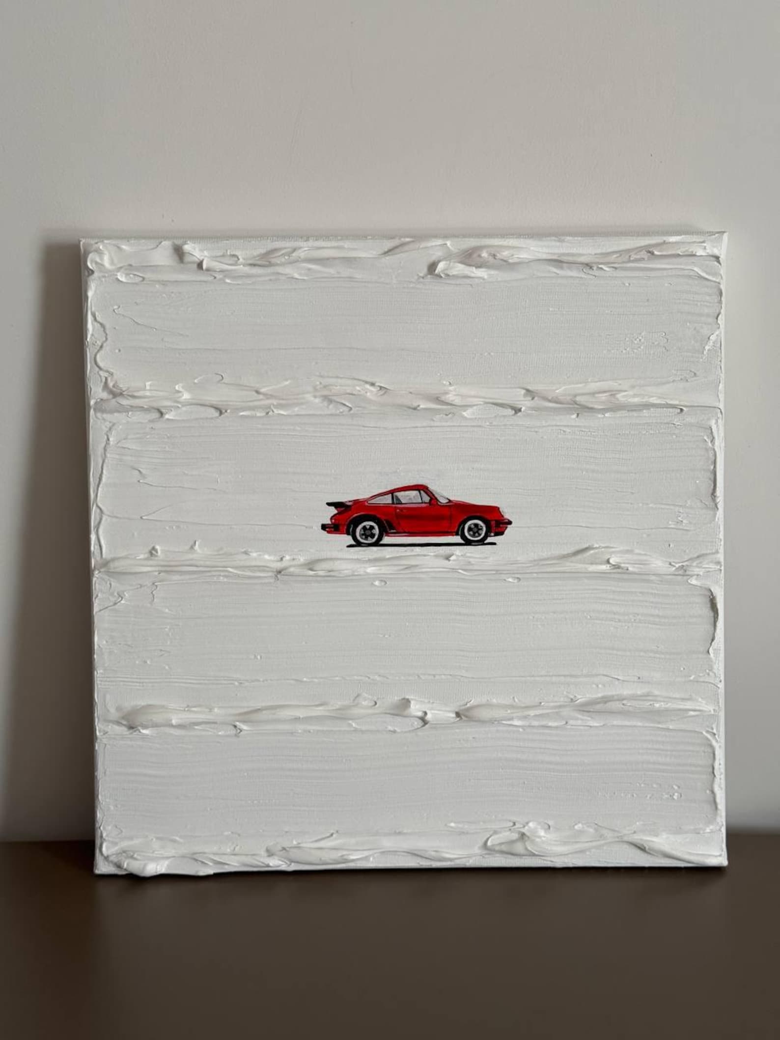 Original Minimalist Textured Art – Red Porsche on White Abstract Canvas ...