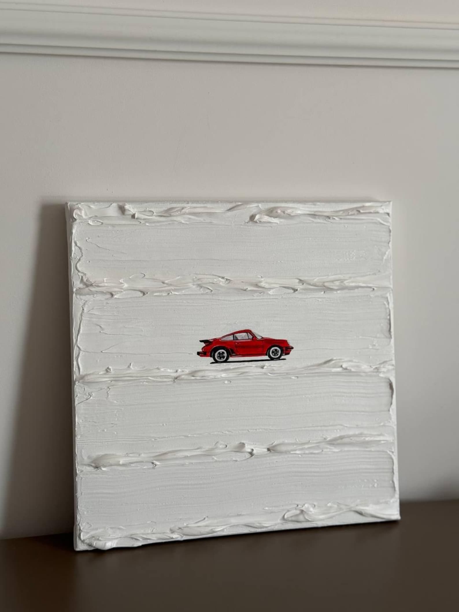 Original Minimalist Textured Art – Red Porsche on White Abstract Canvas ...