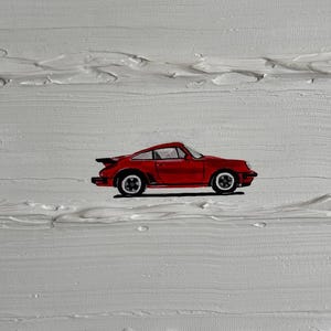 Original Minimalist Textured Art – Red Porsche on White Abstract Canvas ...