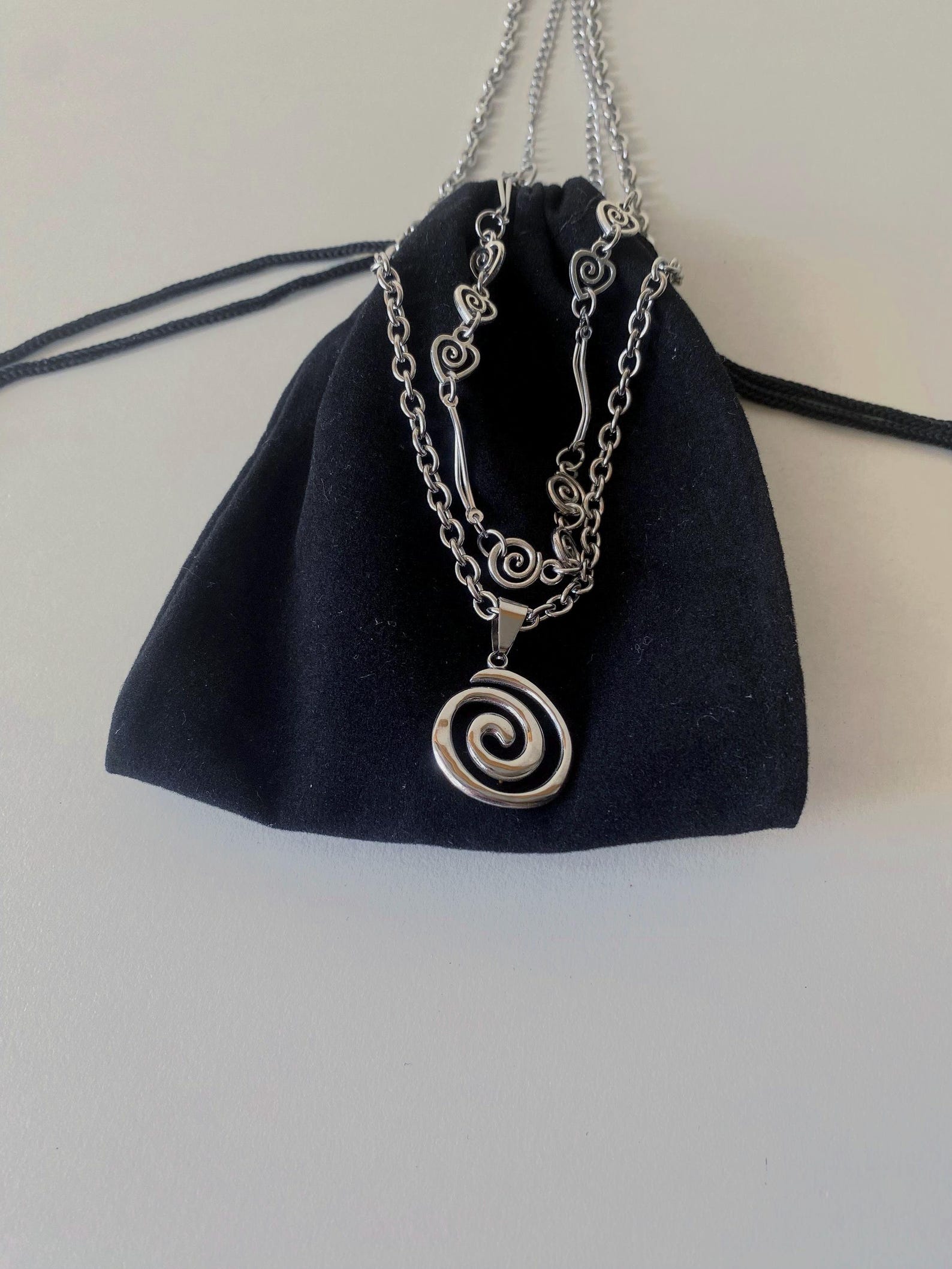 SPIRAL TENSION - 2pcs Layered Necklace Set, Swirly Choker & Large ...