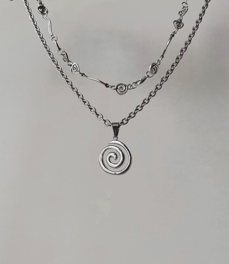 SPIRAL TENSION - 2pcs Layered Necklace Set, Swirly Choker & Large ...