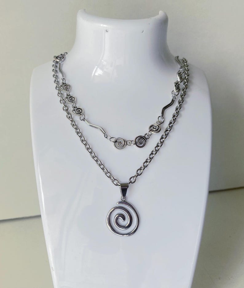 Spiral Swirly Pendant Layered Necklace: Grunge Alt Jewelry - Etsy
