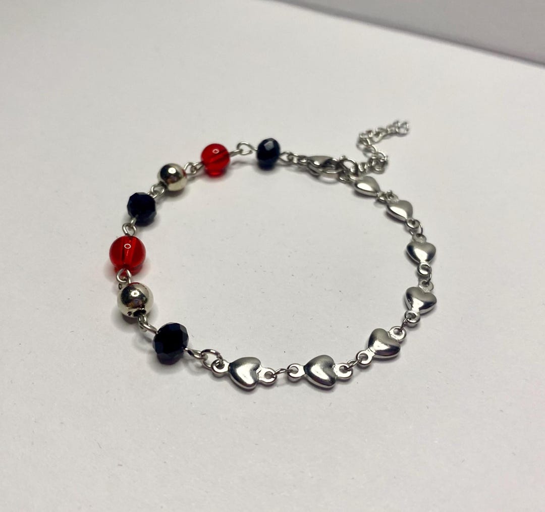 Red and Black Alt Bracelet: Half Beaded Half Heart Shaped Stainless ...