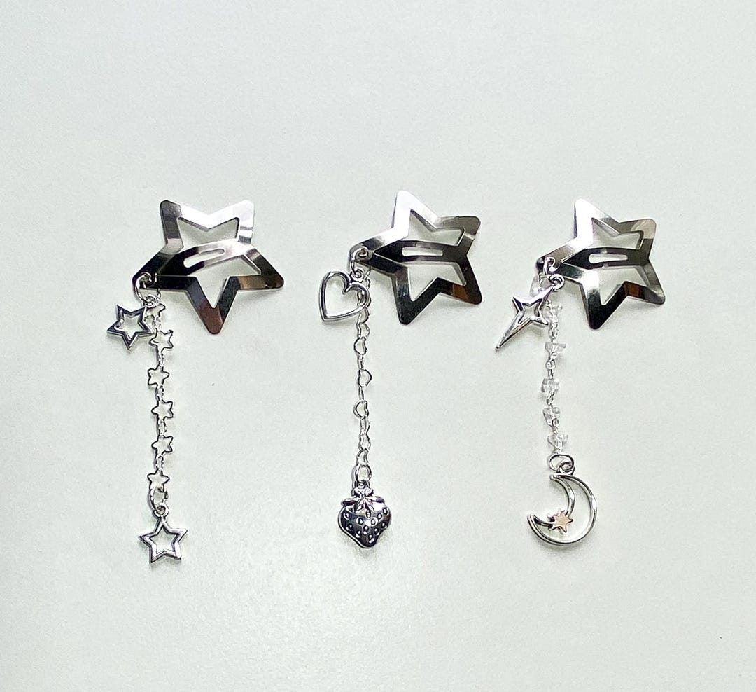 Y2k Acubi Silver Star Hair Clips - Etsy
