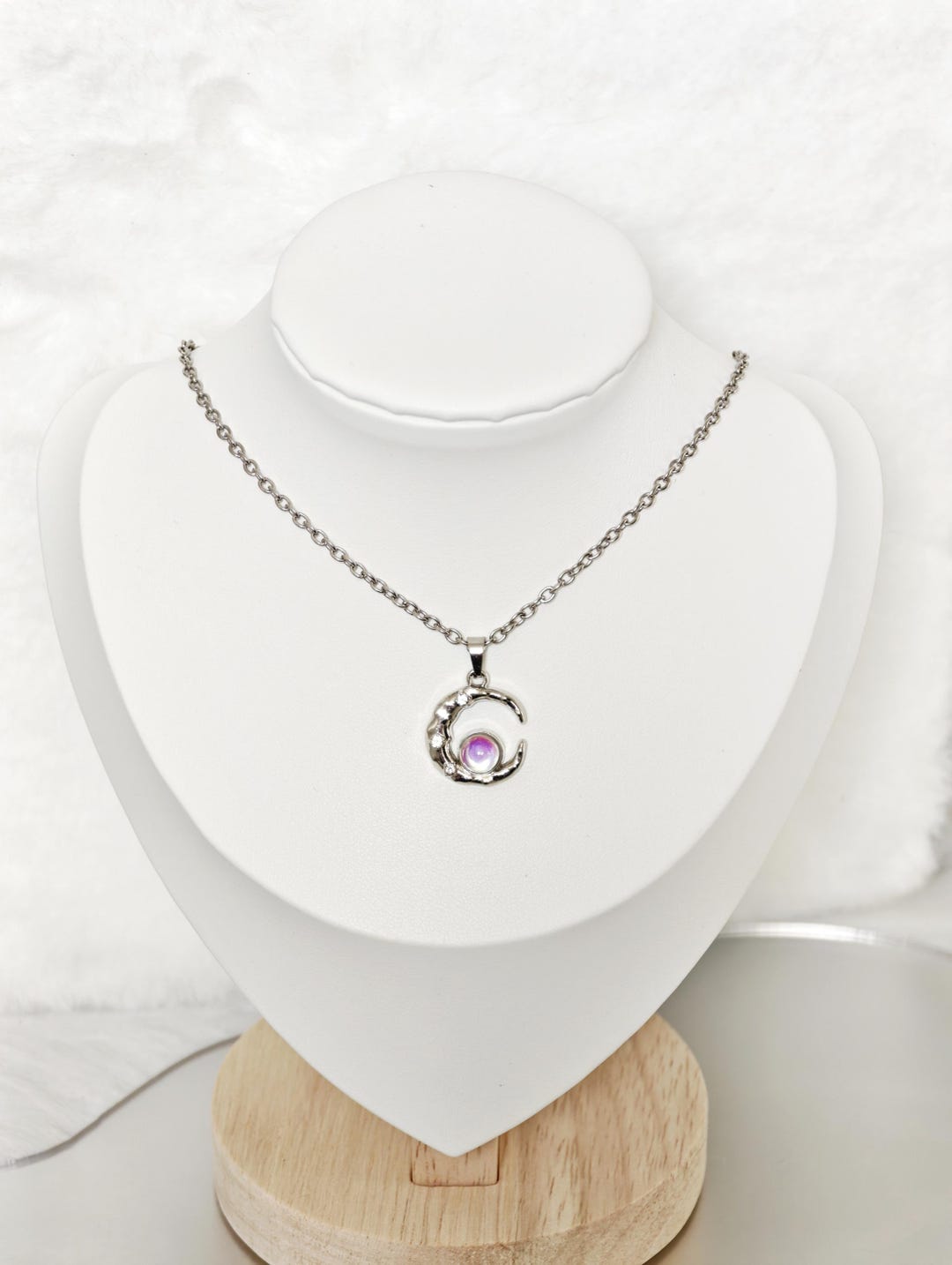 LUNAR FLUX - Holographic Color Shifting Moon Necklace, Crescent Pendant ...