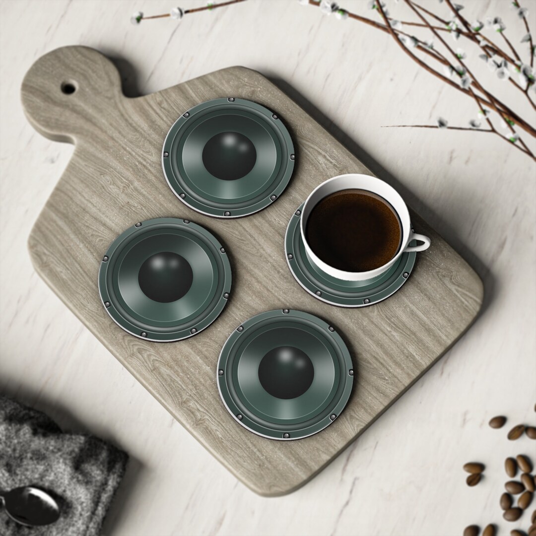 Set of 4 Speaker Coasters, Music Producer Drink Coasters, Sound System ...