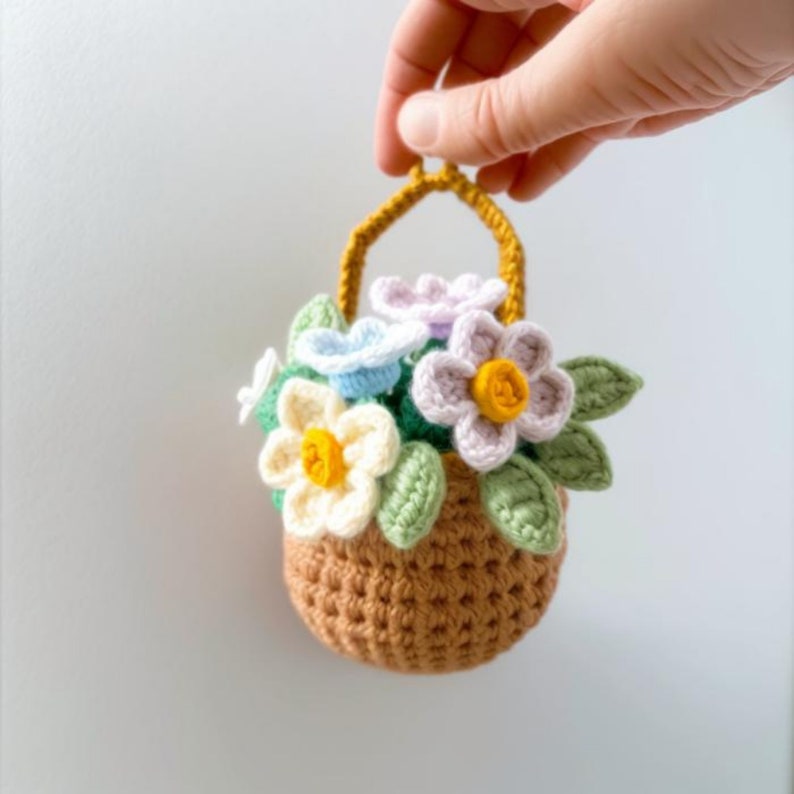 Crochet Flower Basket Pattern, Sunflower Tulip Rose Basket Crochet Pattern, Mini Flowers, Mini ...