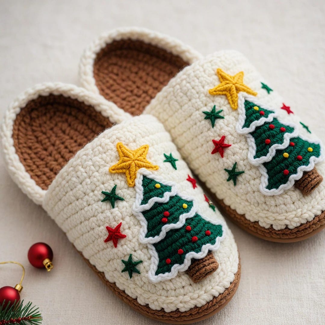Christmas Tree Slippers Pattern, Gift for Christmas DIY, Simple Crochet ...