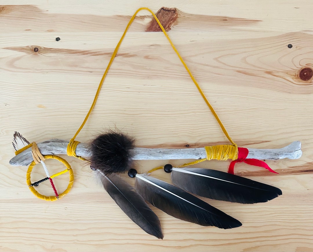 Talking Stick With Medicine Wheel, Porcupine and Beaver Fur Handmade ...