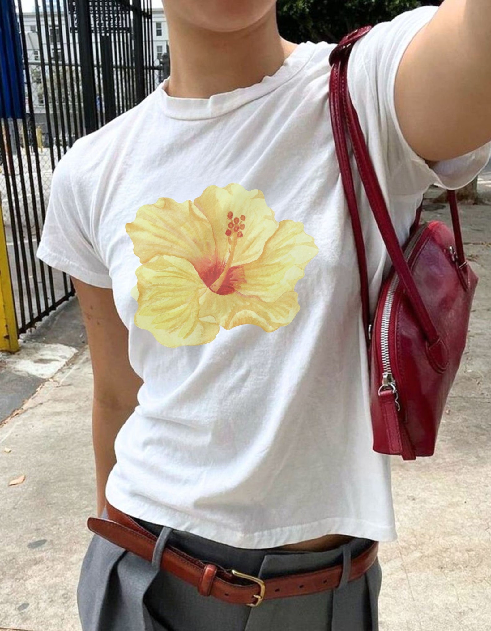 Yellow Hibiscus Tropical Flower Baby Tee Vintage Y2k, 90s Style ...