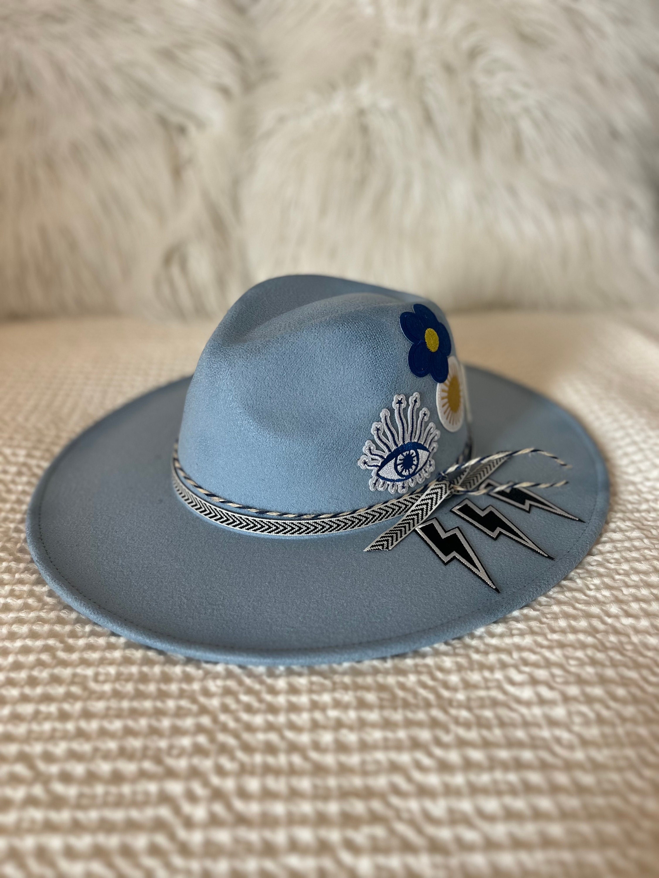 Custom Western Patch Felt Wide Brim Fedora Hat - Etsy